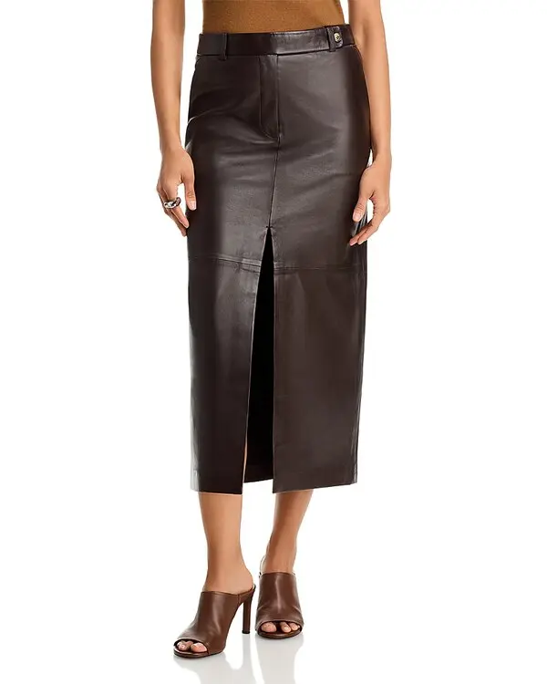 Co Double Slit Leather Pencil Skirt