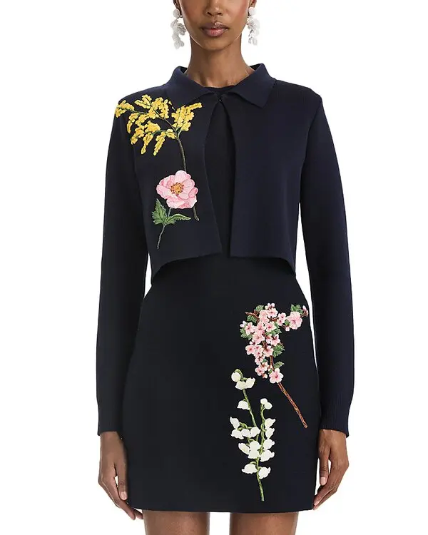 Oscar De La Renta Wool Embroidered Knit Jacket