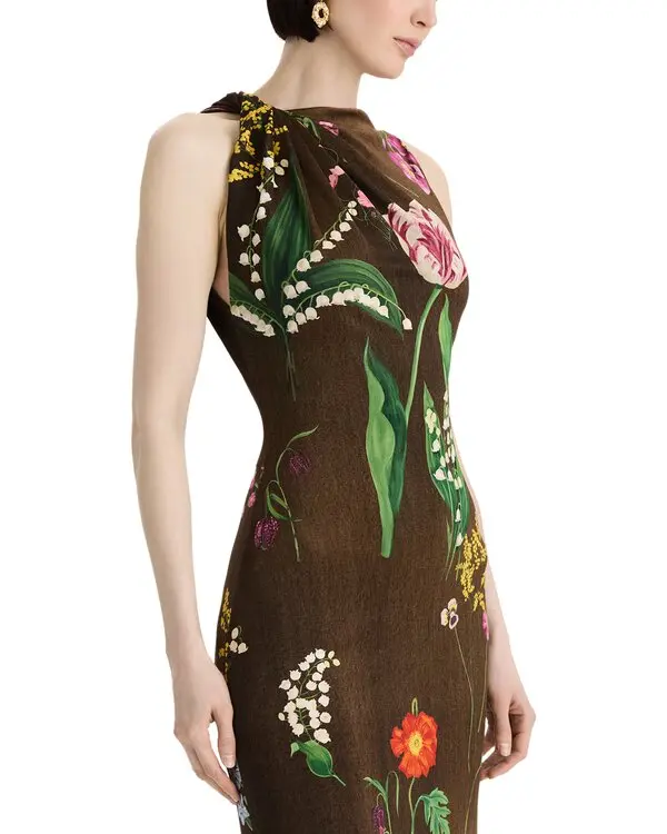 Oscar De La Renta Mixed Botanical Milano Jersey Day Dress