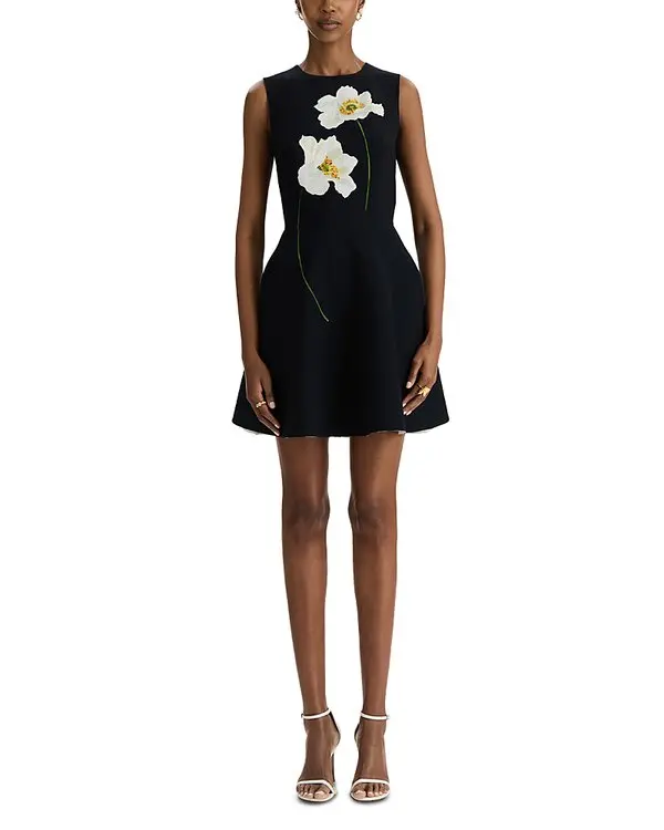 Oscar De La Renta Peony Print Wool Blend Day Dress