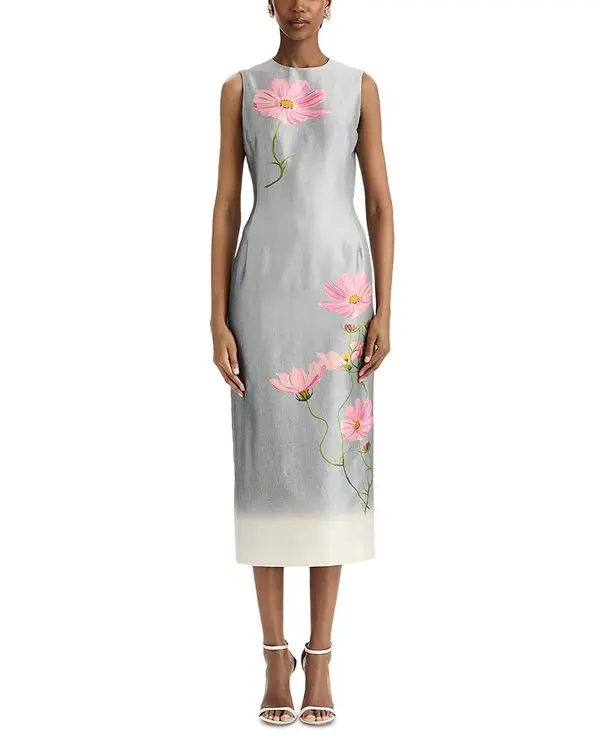 Oscar De La Renta Cosmos Mikado Day Dress - Pink/grey