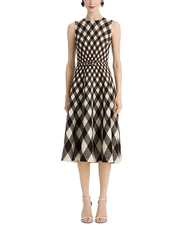 Oscar De La Renta Argyle Degrade Wool Blend Day Dress - Brown/ivory
