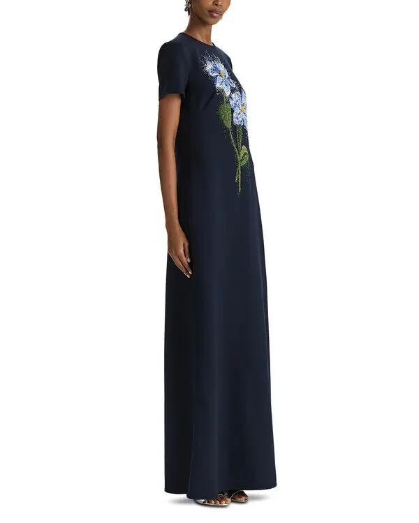 Oscar De La Renta Short Sleeve Embellished Floral Caftan