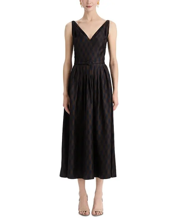 Oscar De La Renta Argyle Silk Twill Day Dress - Navy/brown