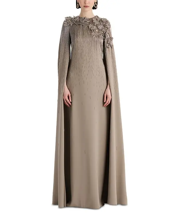 Oscar De La Renta Cutout Intarsia Leaves Embellished Caftan
