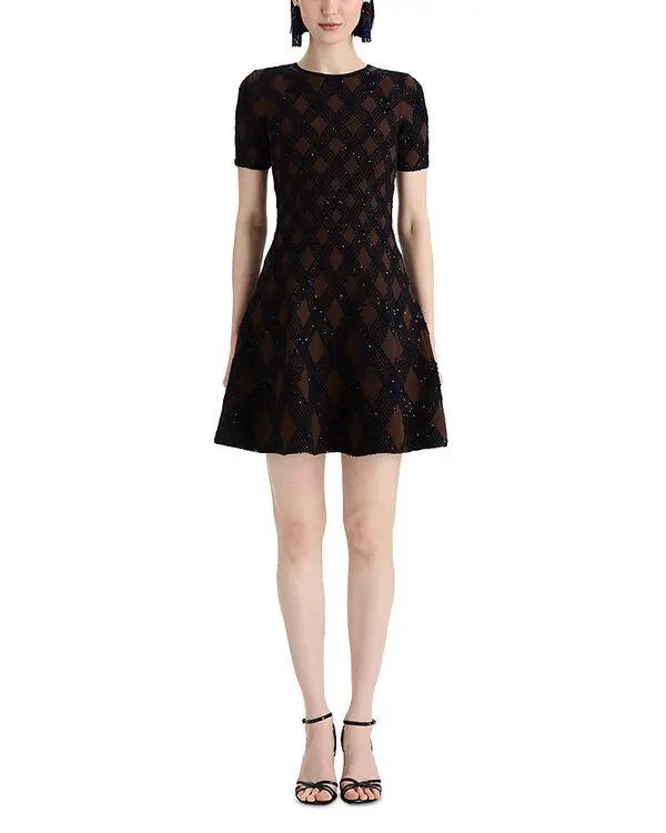 Oscar De La Renta Argyle Knit Fit And Flare Dress - Navy/brown