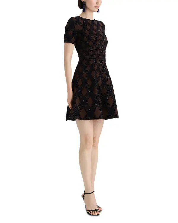 Oscar De La Renta Argyle Knit Fit And Flare Dress