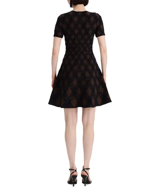 Oscar De La Renta Argyle Knit Fit And Flare Dress