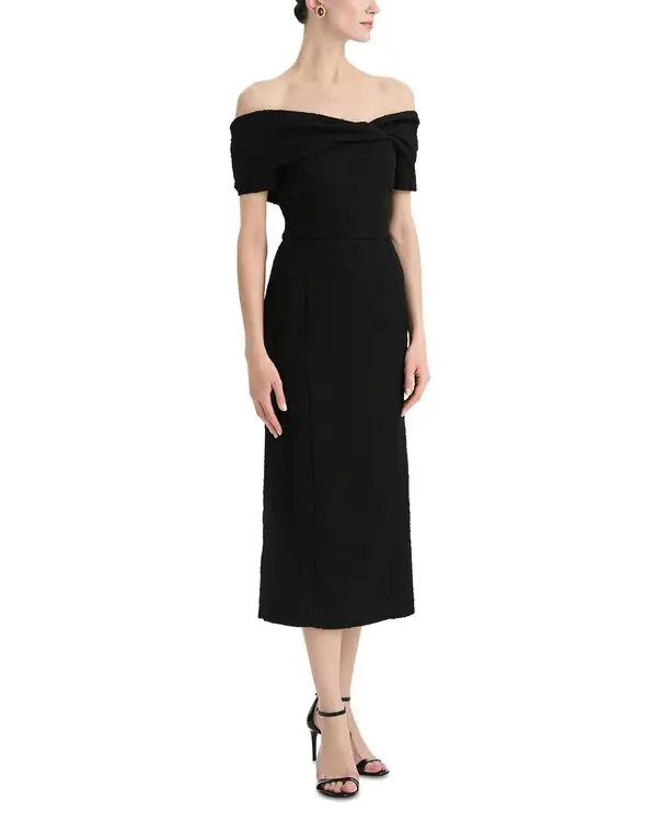 Oscar De La Renta Off-the-shoulder Slubby Tweed Dress