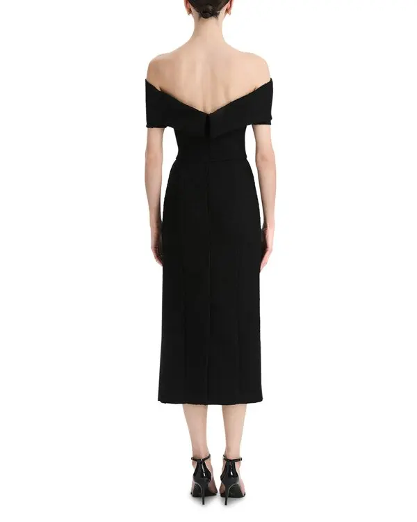 Oscar De La Renta Off-the-shoulder Slubby Tweed Dress