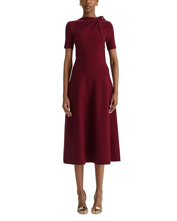 Oscar De La Renta Tie Neck Knit Dress - Claret