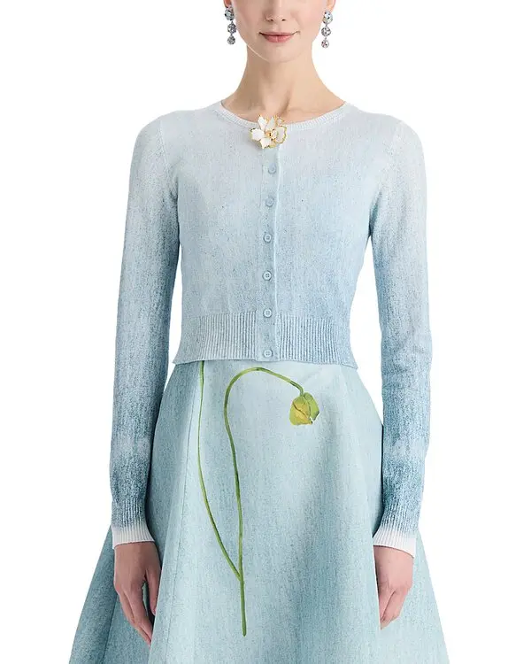 Oscar De La Renta Flower Button Printed Cardigan