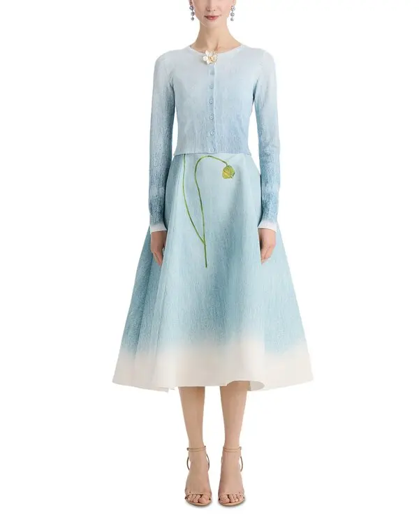 Oscar De La Renta Flower Button Printed Cardigan