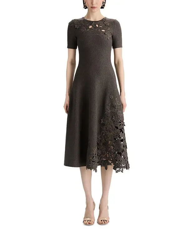 Oscar De La Renta Lace Trim Knit Midi Dress