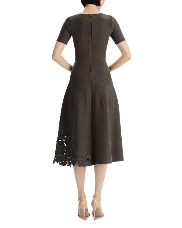 Oscar De La Renta Lace Trim Knit Midi Dress