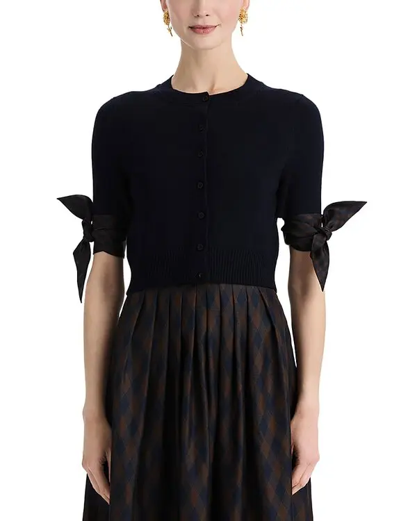 Oscar De La Renta Argyle Tie Knit Cardigan