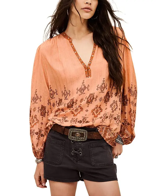 Ba&sh Zato Relaxed Fit V-neck Blouse With Geometric Print - Orange