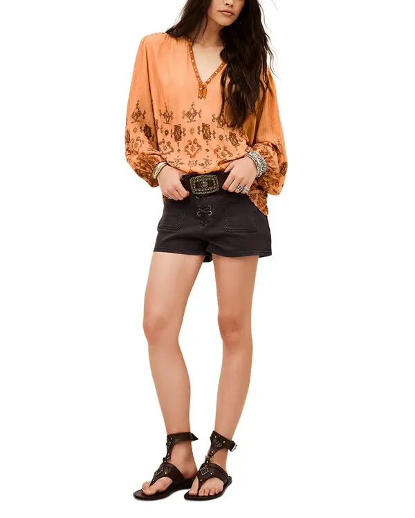 Ba&sh Zato Relaxed Fit V-neck Blouse With Geometric Print - Orange