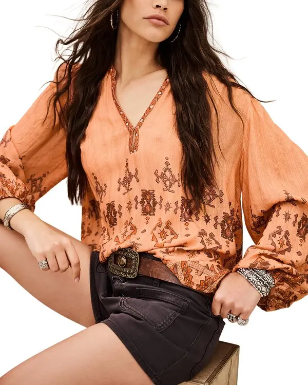 Ba&sh Zato Relaxed Fit V-neck Blouse With Geometric Print - Orange