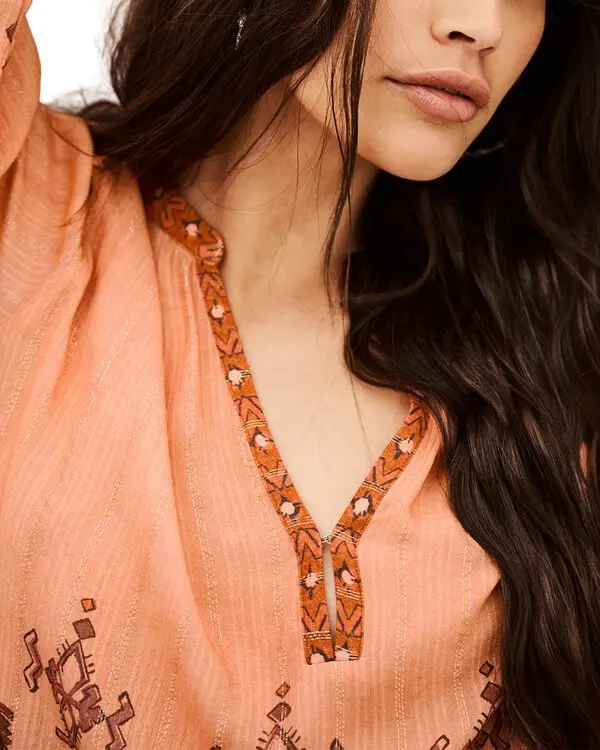Ba&sh Zato Relaxed Fit V-neck Blouse With Geometric Print - Orange