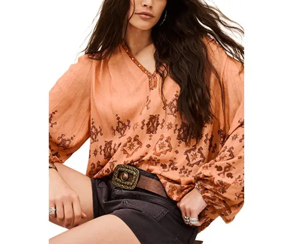 Ba&sh Zato Relaxed Fit V-neck Blouse With Geometric Print - Orange