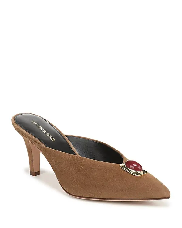 Veronica Beard Rochelle Cabochon Suede High Heel Mules - Chestnut