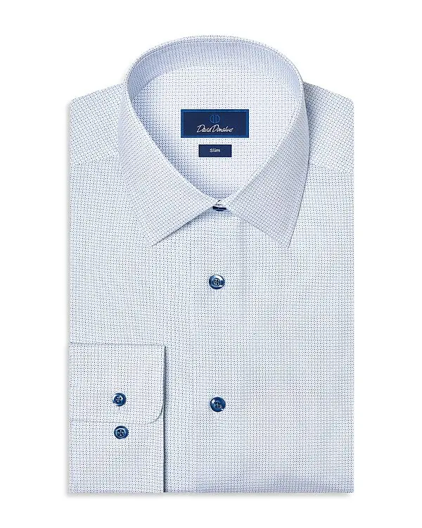 David Donahue Slim Fit Stretch Micro Geo Print Dress Shirt