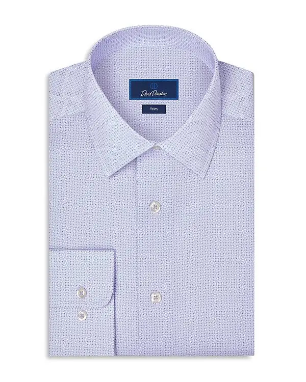 David Donahue Trim Fit Geo Print Cotton Dress Shirt - Lilac