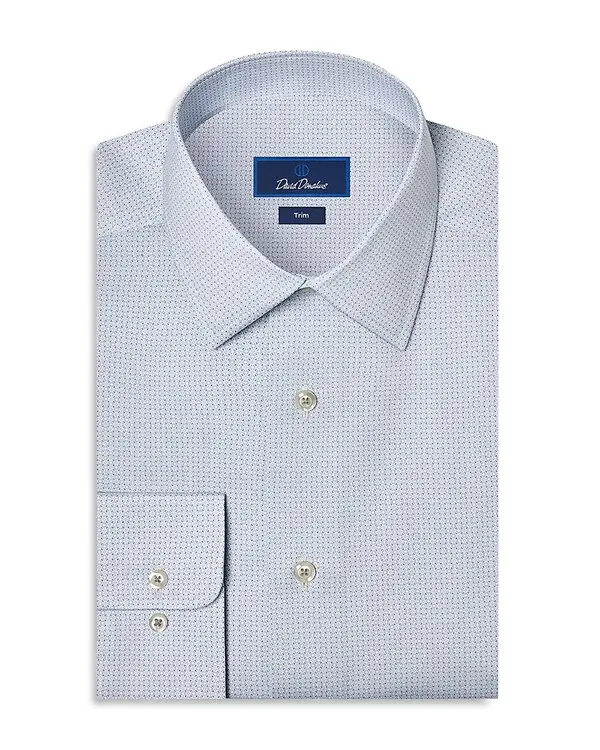 David Donahue Trim Fit Geo Print Cotton Dress Shirt - Pearl