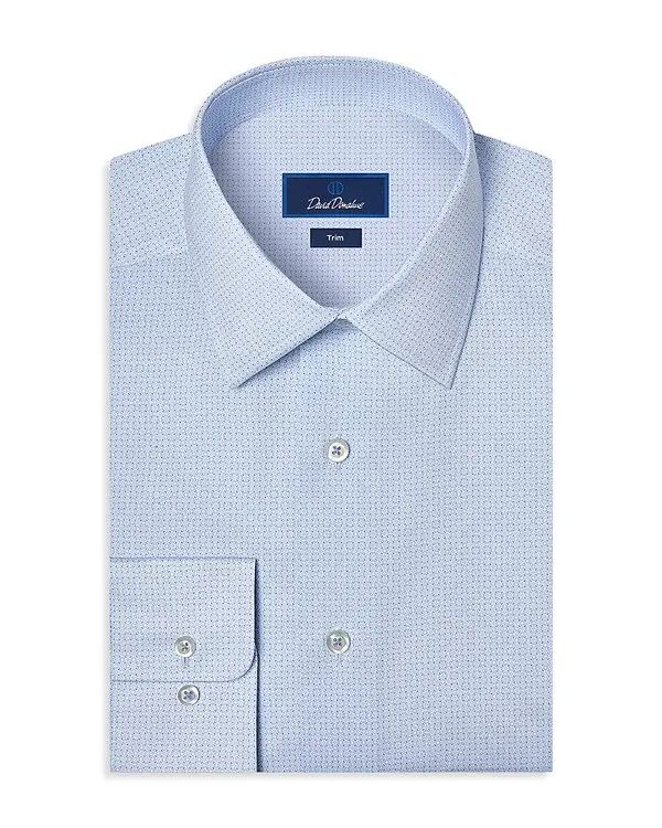 David Donahue Trim Fit Geo Print Cotton Dress Shirt - Sky