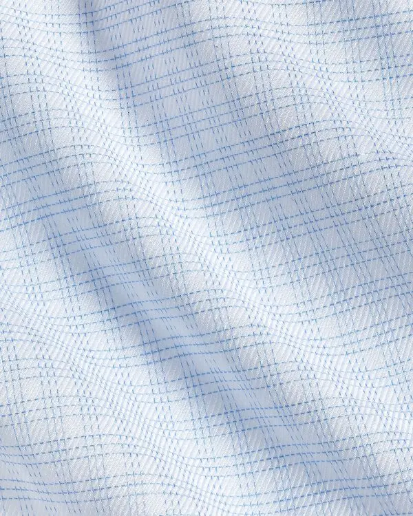 David Donahue Trim Fit Cotton Blend Check Dress Shirt - White/ Sky