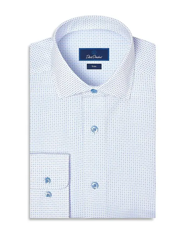 David Donahue Trim Fit Dobby Dot Dress Shirt