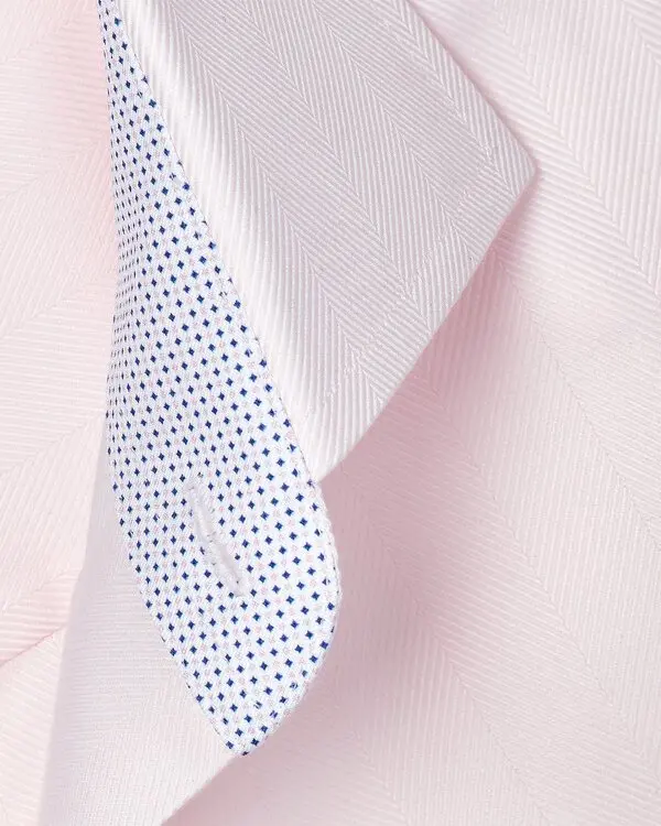 David Donahue Trim Fit Herringbone Contrast Dress Shirt