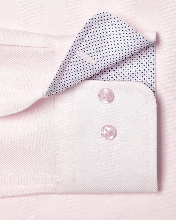 David Donahue Trim Fit Herringbone Contrast Dress Shirt