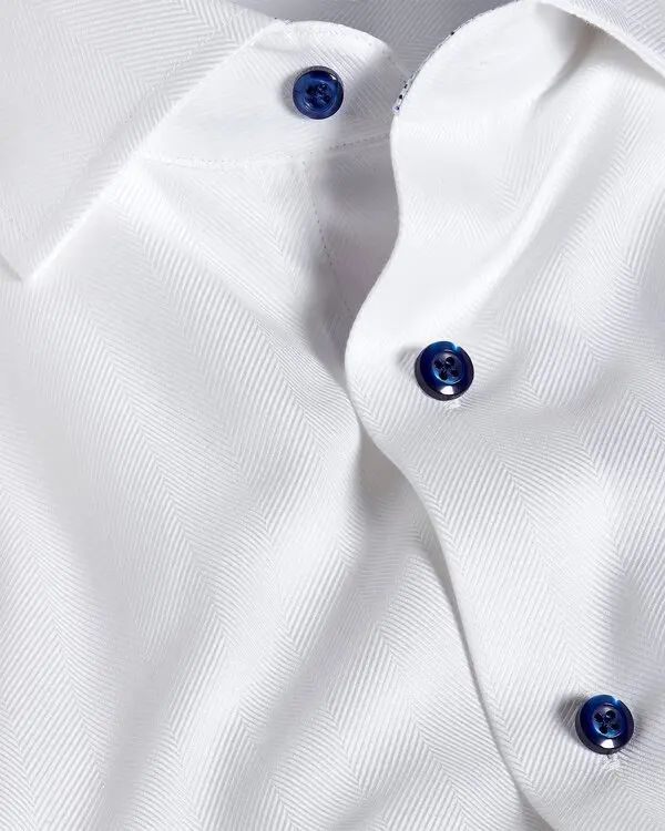 David Donahue Trim Fit Herringbone Contrast Dress Shirt - White