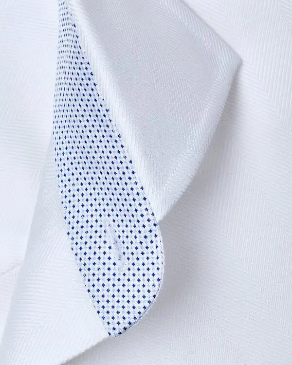David Donahue Trim Fit Herringbone Contrast Dress Shirt - White