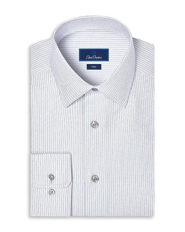 David Donahue Trim Fit Cotton Twill Stripe Dress Shirt - Pearl