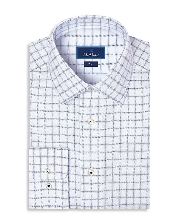 David Donahue Trim Fit Windowpane Cotton Check Dress Shirt - White/ Navy