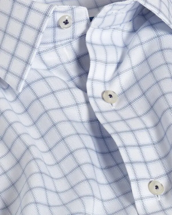 David Donahue Trim Fit Windowpane Cotton Check Dress Shirt - White/ Navy