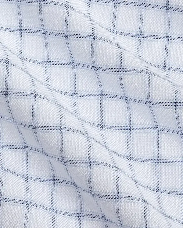 David Donahue Trim Fit Windowpane Cotton Check Dress Shirt - White/ Navy