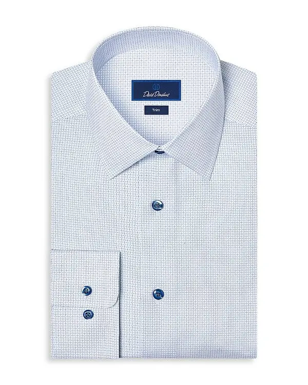 David Donahue Trim Fit Stretch Micro Geo Print Dress Shirt
