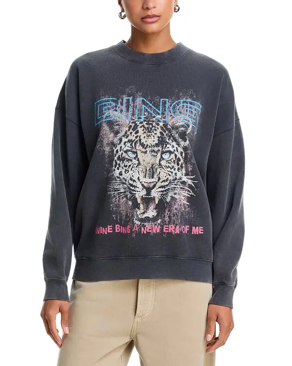 ANINE BING Miles Leopard Graphic Cotton Sweatshirt