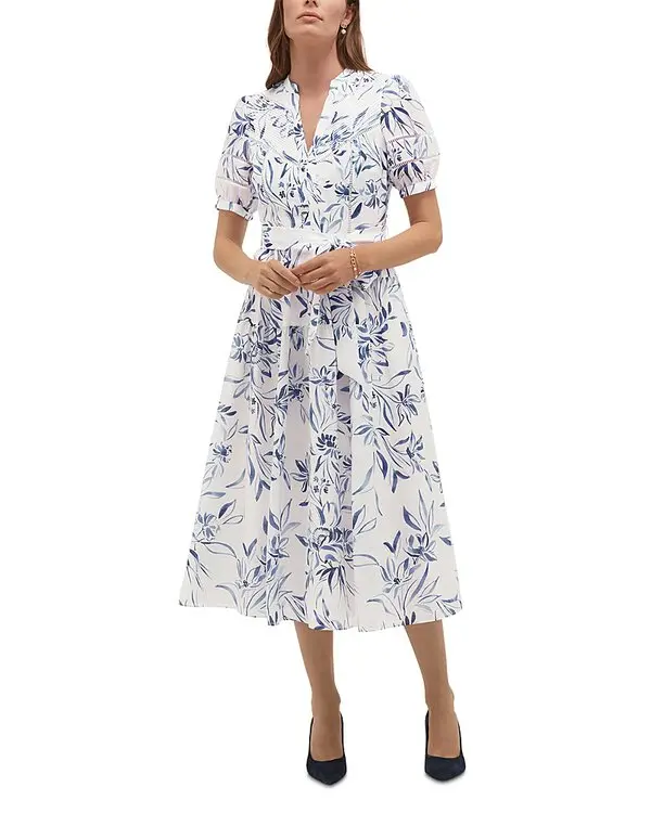 HOBBS LONDON Annabella Printed Tie Waist Midi Dress - Ivory Midnight