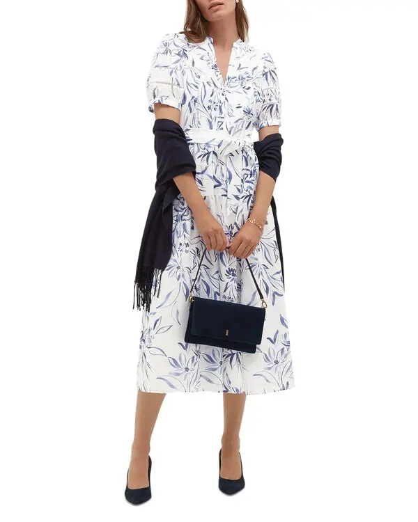 HOBBS LONDON Annabella Printed Tie Waist Midi Dress - Ivory Midnight