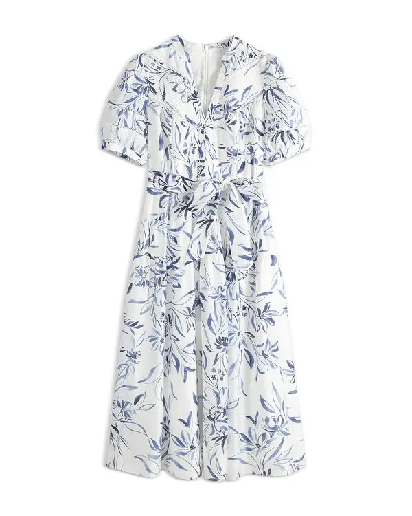 HOBBS LONDON Annabella Printed Tie Waist Midi Dress - Ivory Midnight