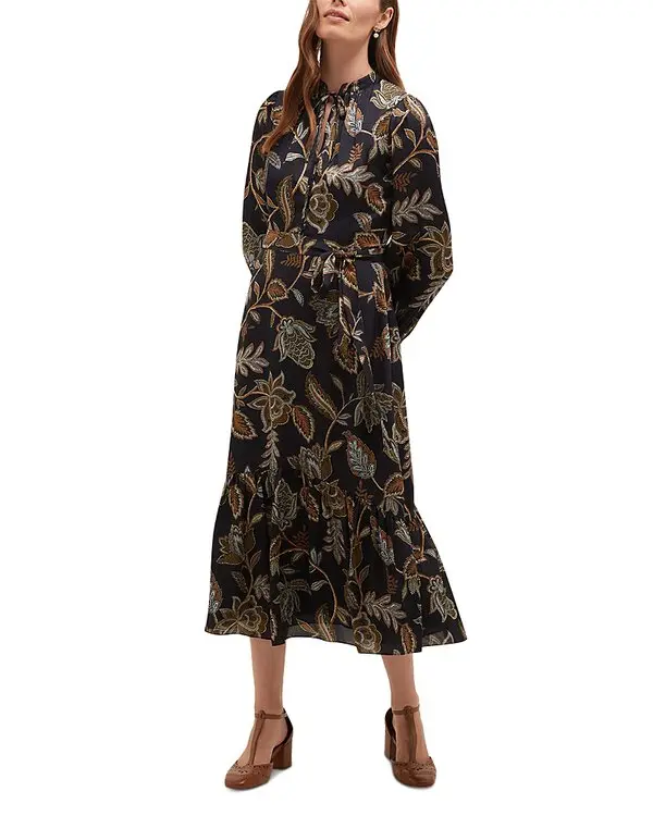 HOBBS LONDON Printed Tie Neck Midi Dress - Navy Multi
