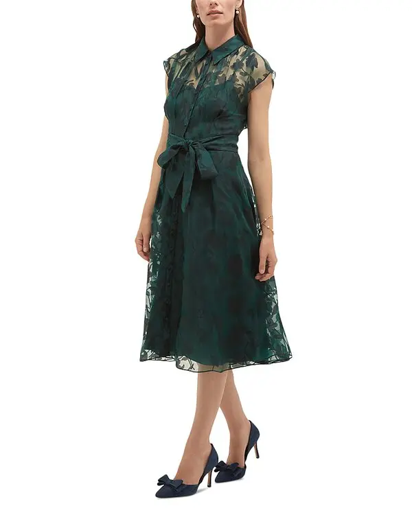 HOBBS LONDON Tess Tie Waist Sheer Overlay Dress - Evergreen
