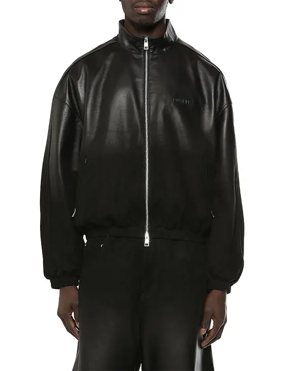 PURPLE BRAND Leather Zip Track Jacket