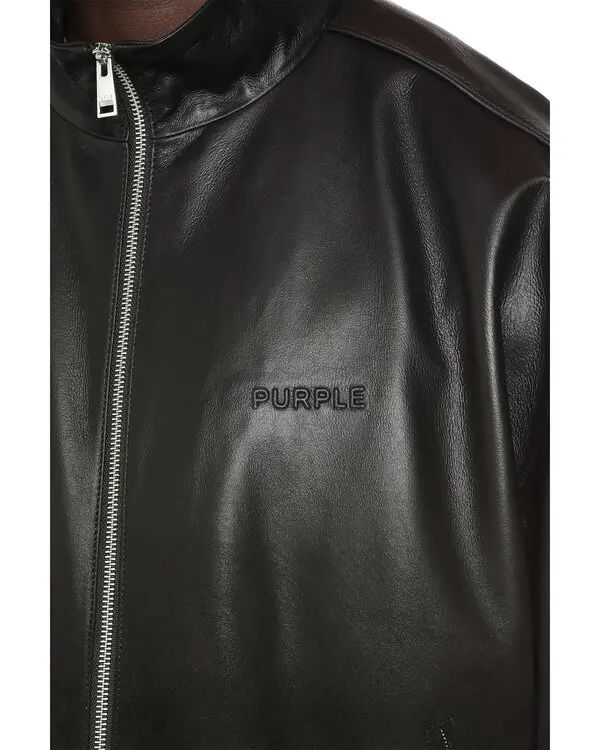 PURPLE BRAND Leather Zip Track Jacket