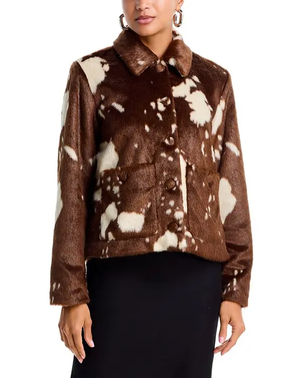 Aqua Faux Fur Cow Print Jacket